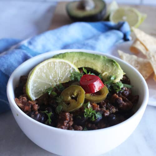 Easy Ground Pork Chili Verde with Black Beans