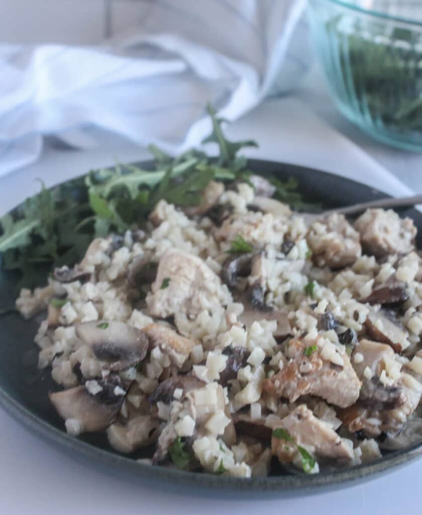 One Pot Creamy Garlic Chicken and Rice with Cauliflower Rice - Simple ...