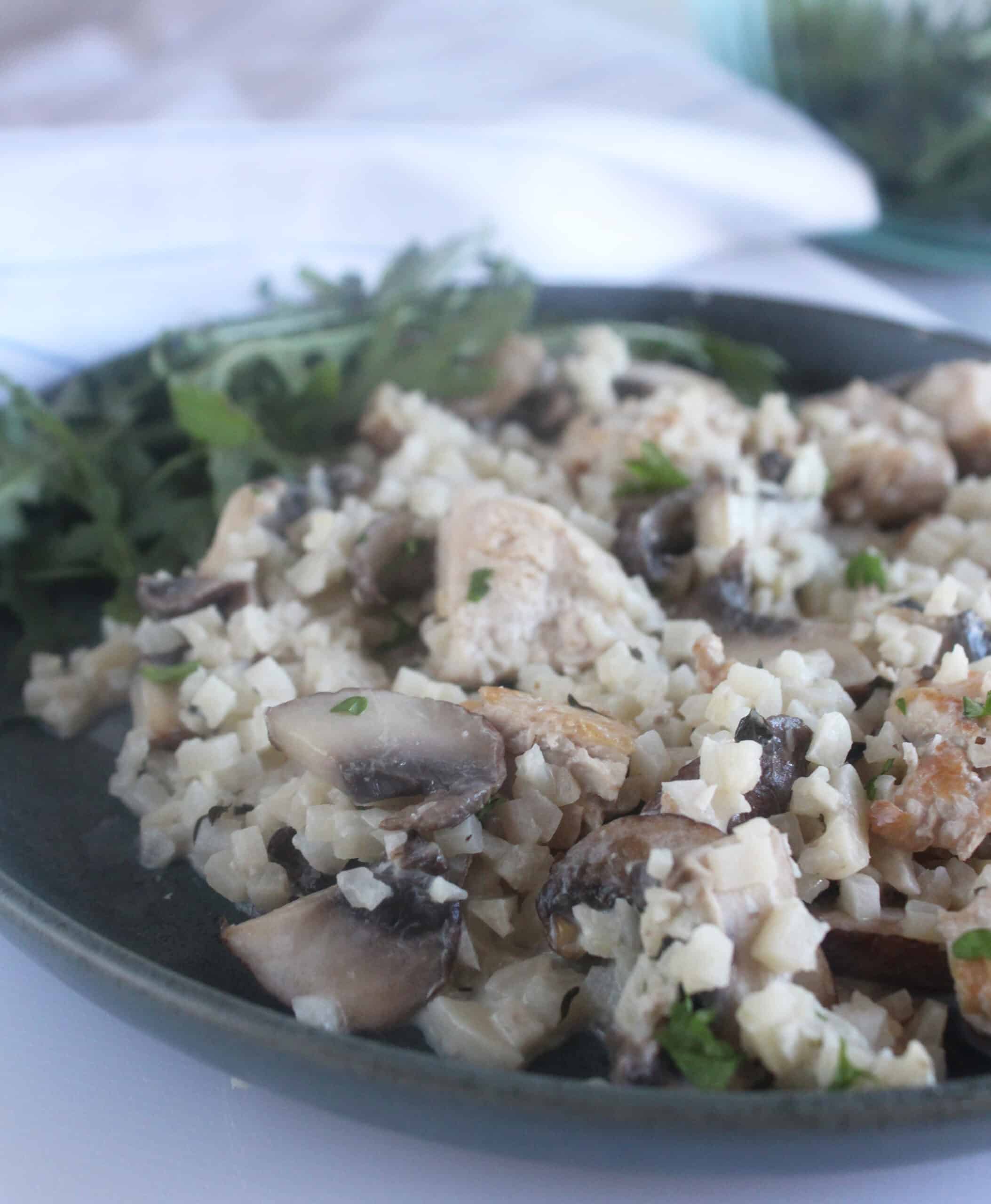 One Pot Creamy Garlic Chicken and Rice with Cauliflower Rice - Simple ...
